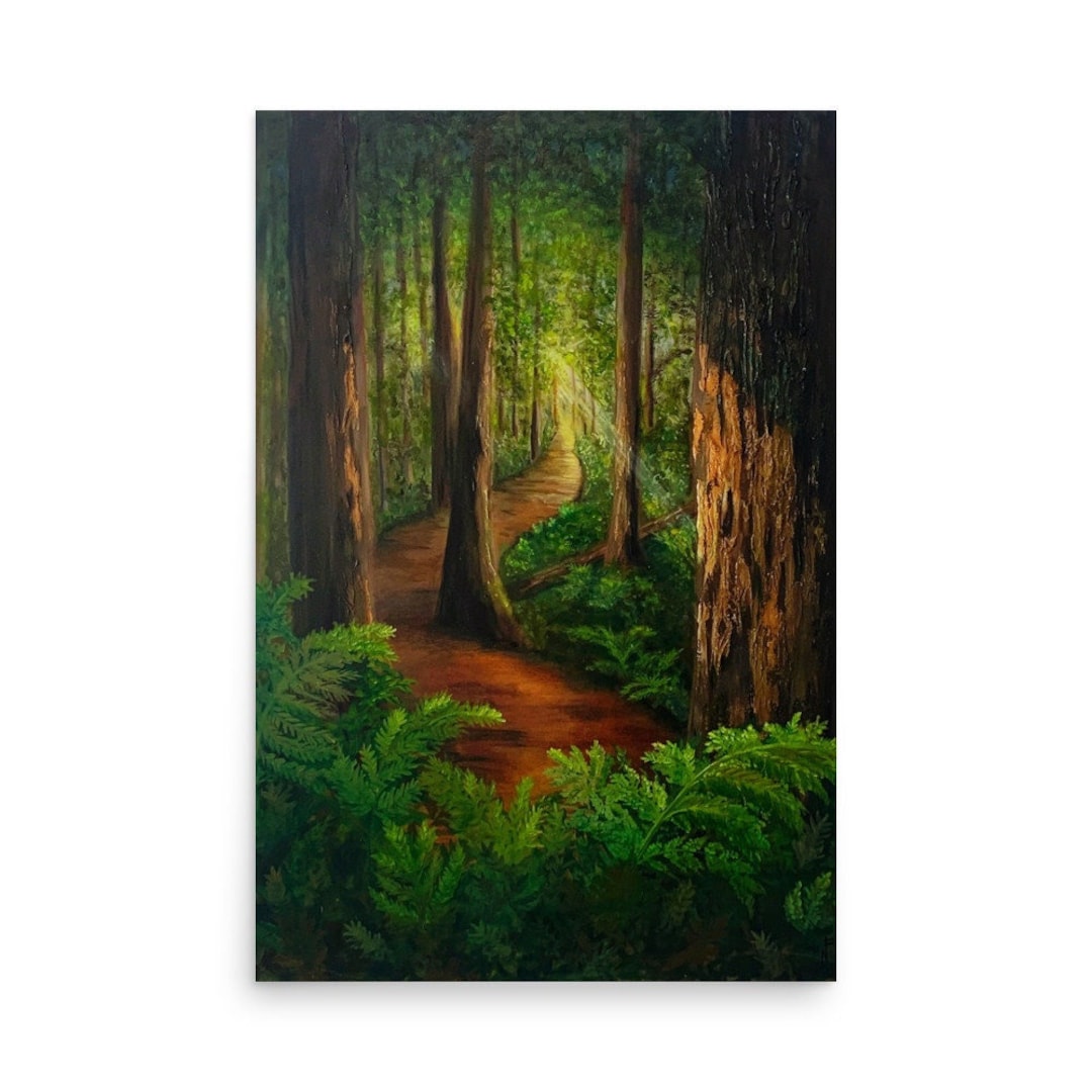 Froest Art Nature Path Trail Oil Painting Print Relaxing Calming ...