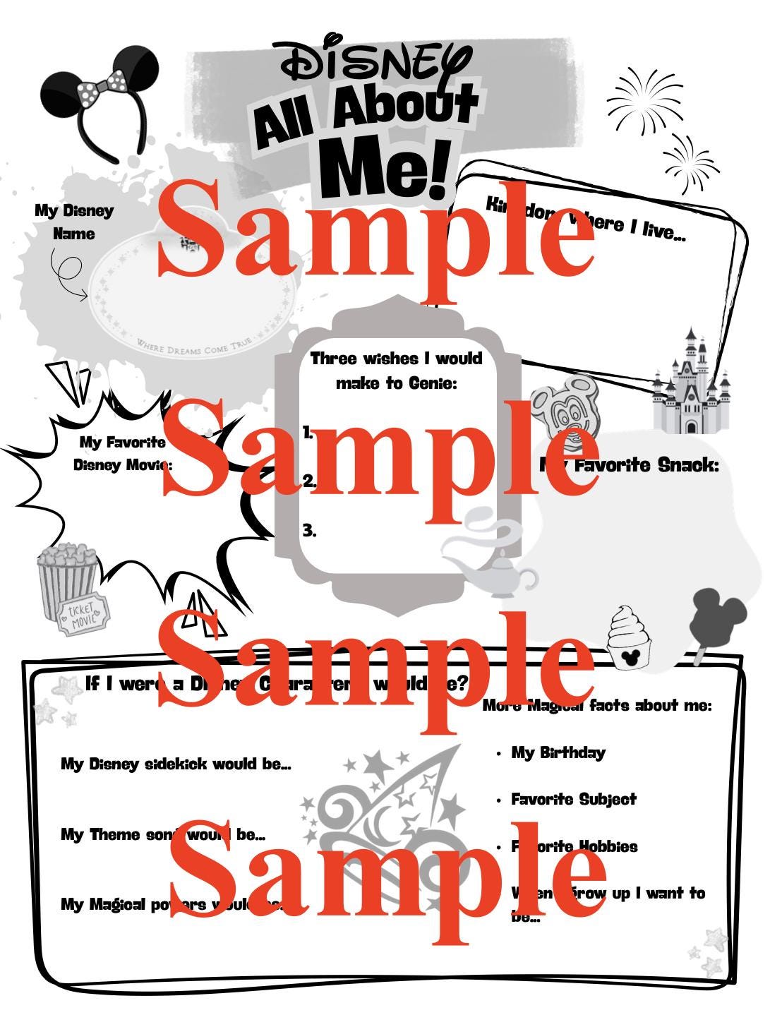 Disney All About Me Worksheet | Back to School Printable (PDF) - Etsy