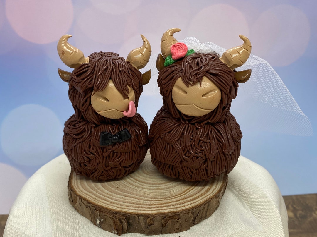 Highland Cow Bride and Groom Cake Topper: Sculpey Clay Wedding Figurine ...