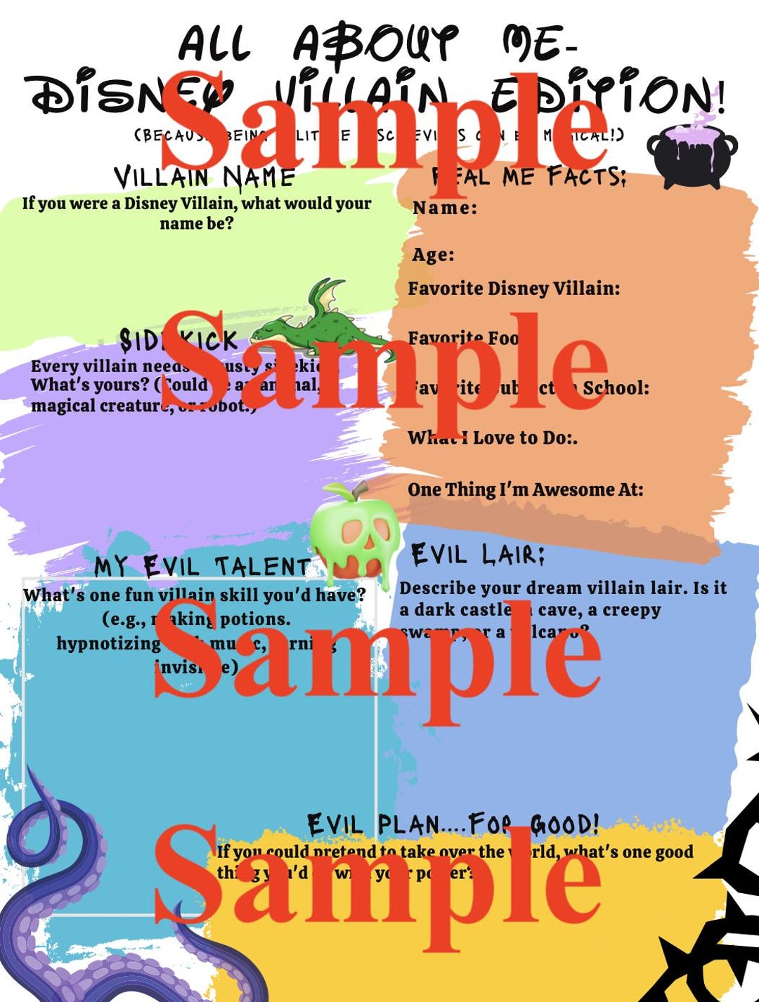 Disney Villain All About Me Worksheet, Classroom Printable (PDF) - Etsy