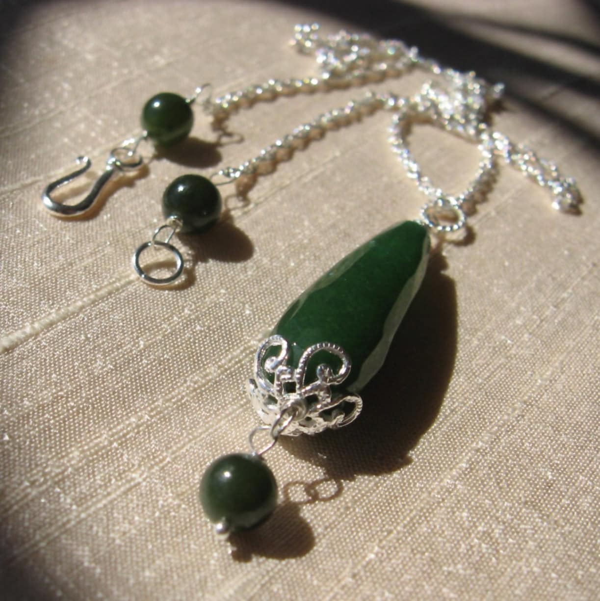 Emerald Green Canadian Jade Necklace, 925 Sterling Silver, Pendulum ...