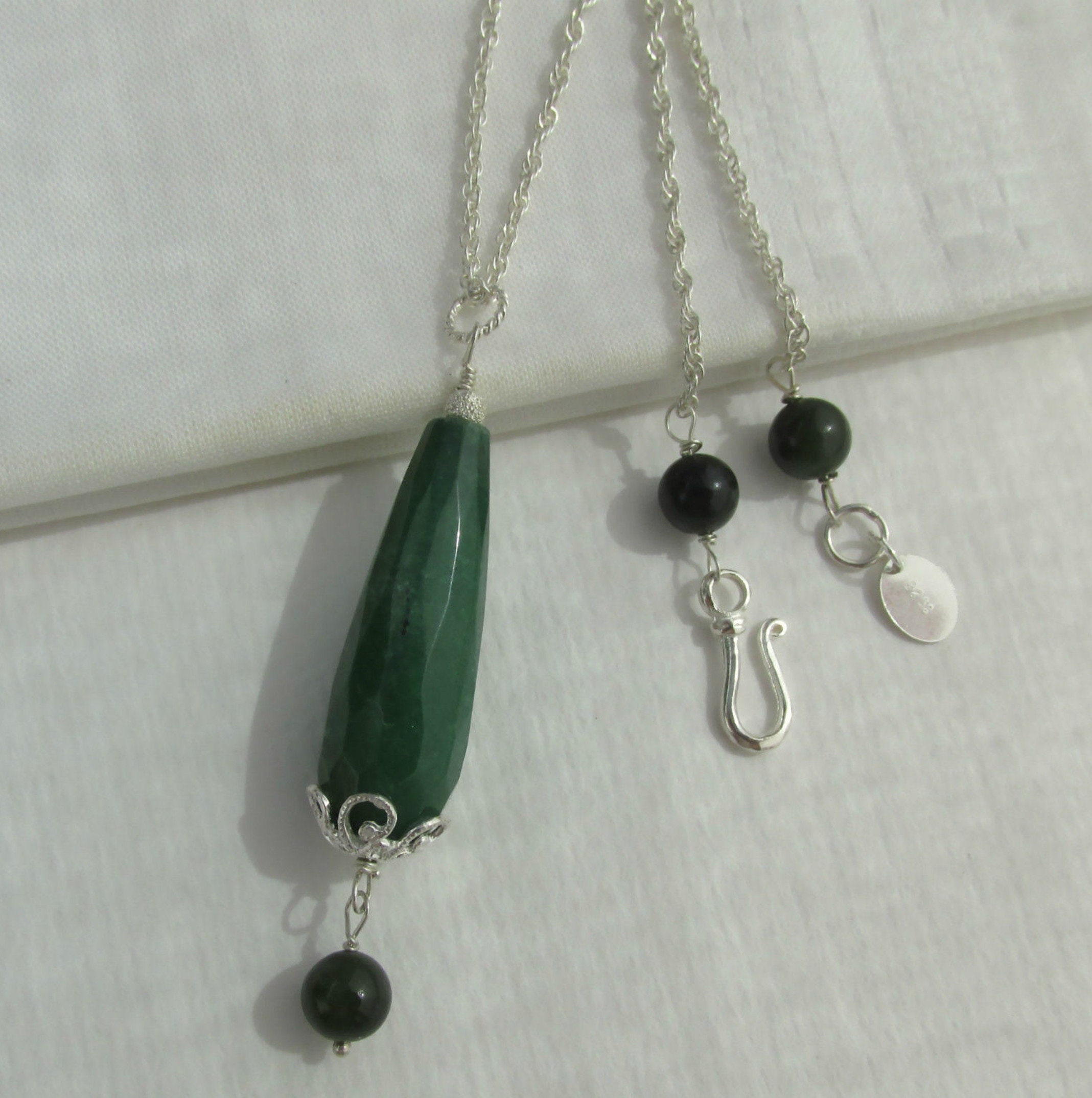 Emerald Green Canadian Jade Necklace, 925 Sterling Silver, Pendulum ...