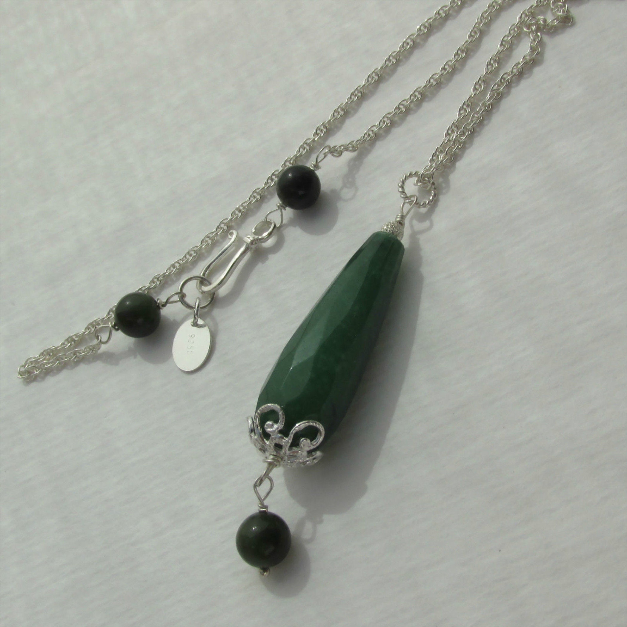 Emerald Green Canadian Jade Necklace, 925 Sterling Silver, Pendulum ...
