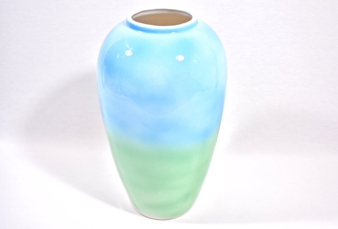 Vintage MCM Pottery Large Vase Blue Green Ombre Glaze Ocean Beach - Etsy
