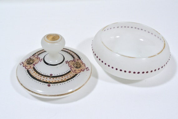 RARE Victorian Frosted Glass Vanity Powder Jar Lidded… - Gem
