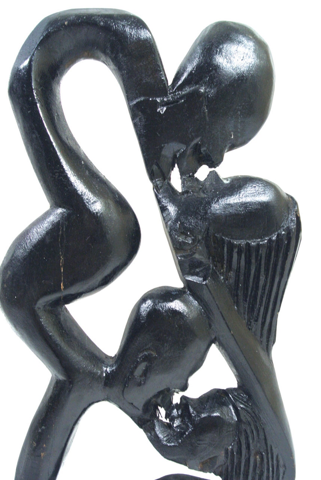 African Hand Carved Wood Long Neck Tribal Art Statue Kissing Lovers Man ...