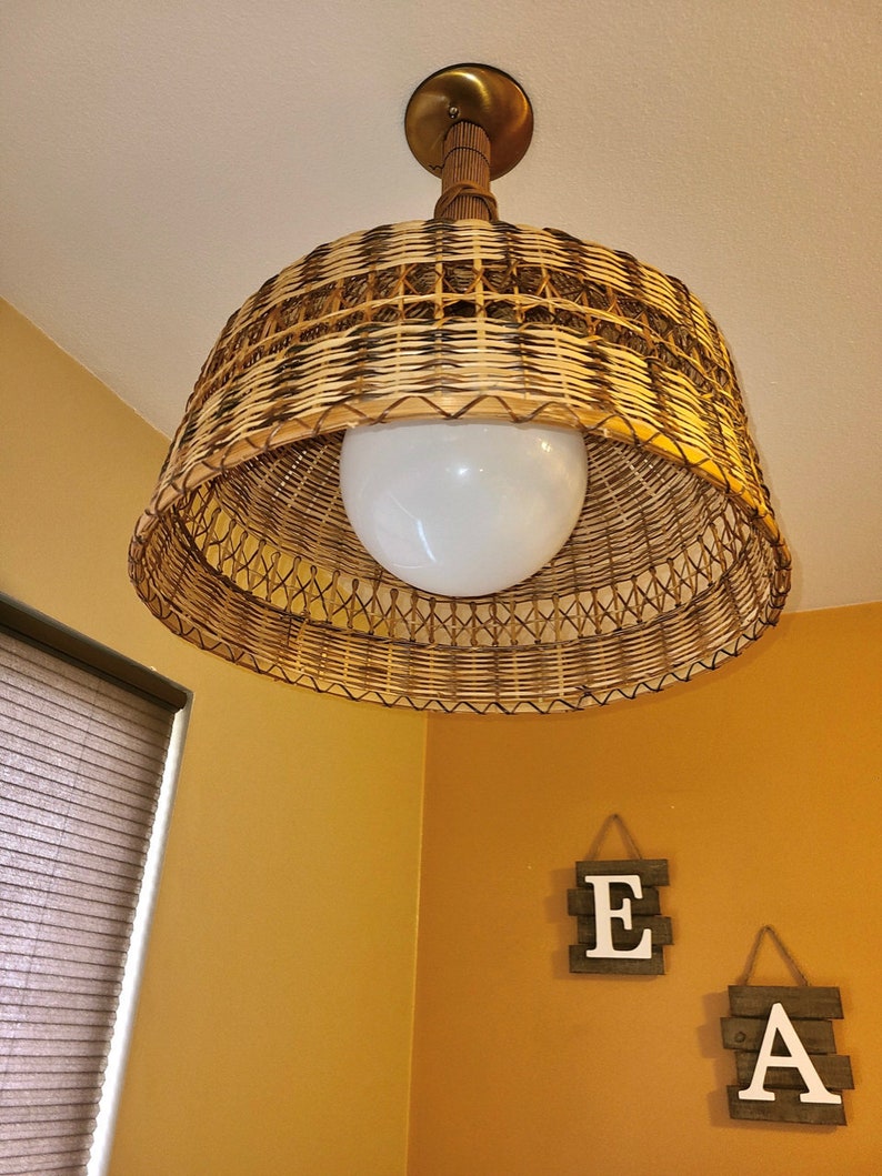 Vintage MCM Rattan Bamboo Reed Ceiling Light Shade Fixture | Etsy