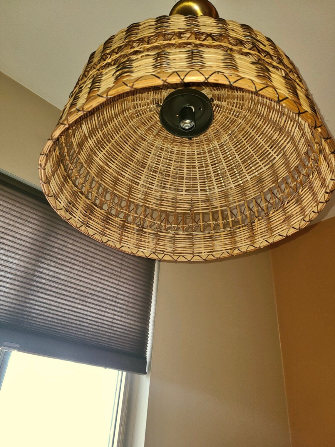 Vintage MCM Rattan Bamboo Reed Ceiling Light Shade Fixture | Etsy