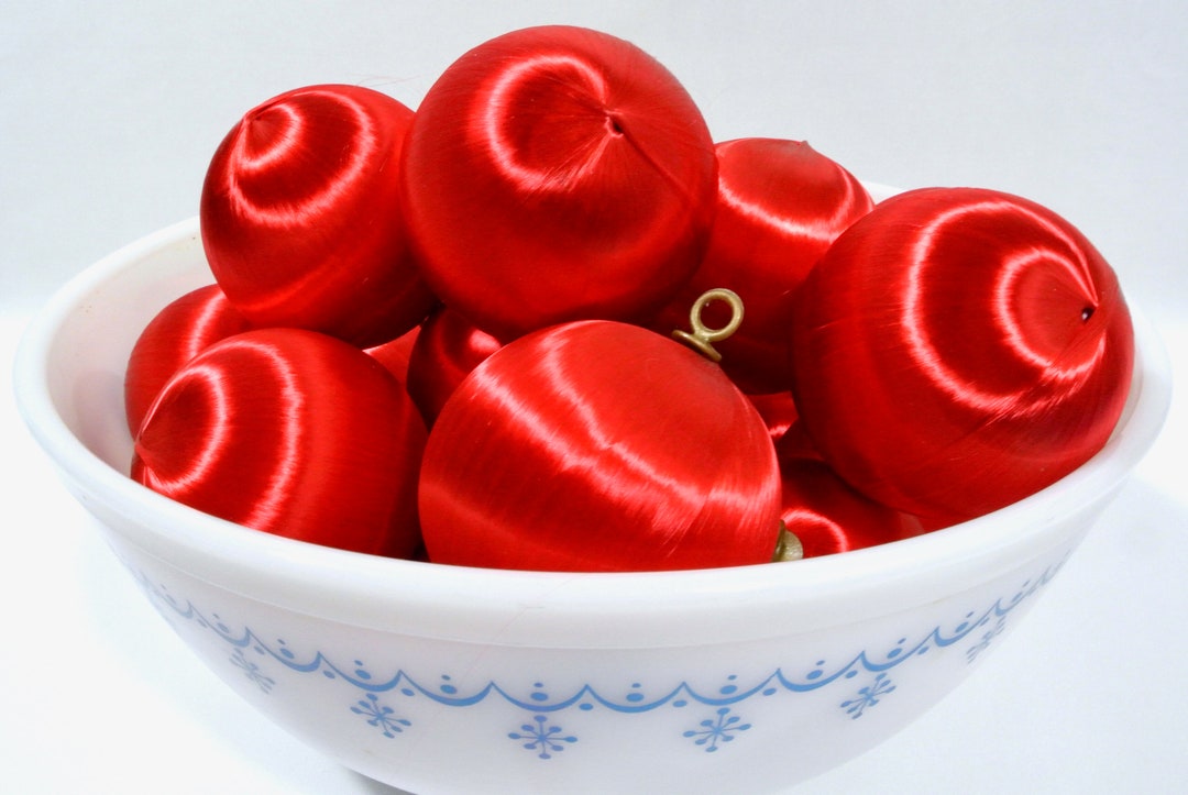 Vintage MCM Red Satin Christmas Bulb Ornaments Silk Thread Styrofoam ...