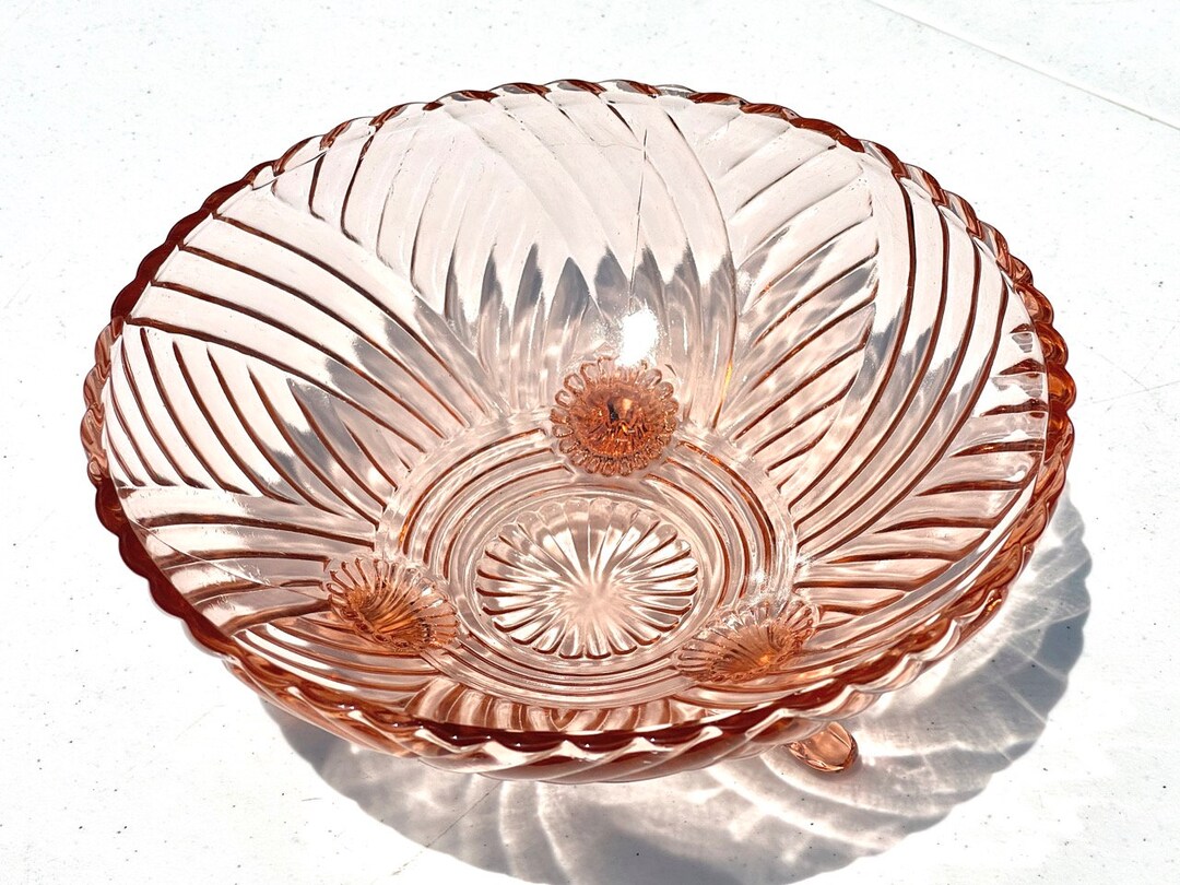 Pink Depression Glass Bowl Footed Ribbed Serving Dish - Etsy