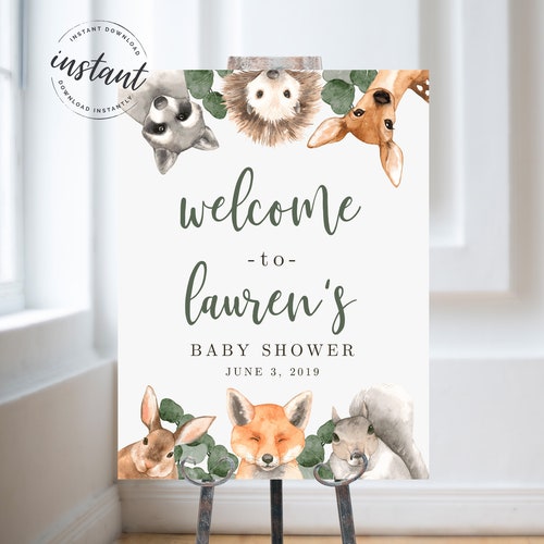 Woodland Baby Shower Welcome Sign EDITABLE Template Woodland - Etsy