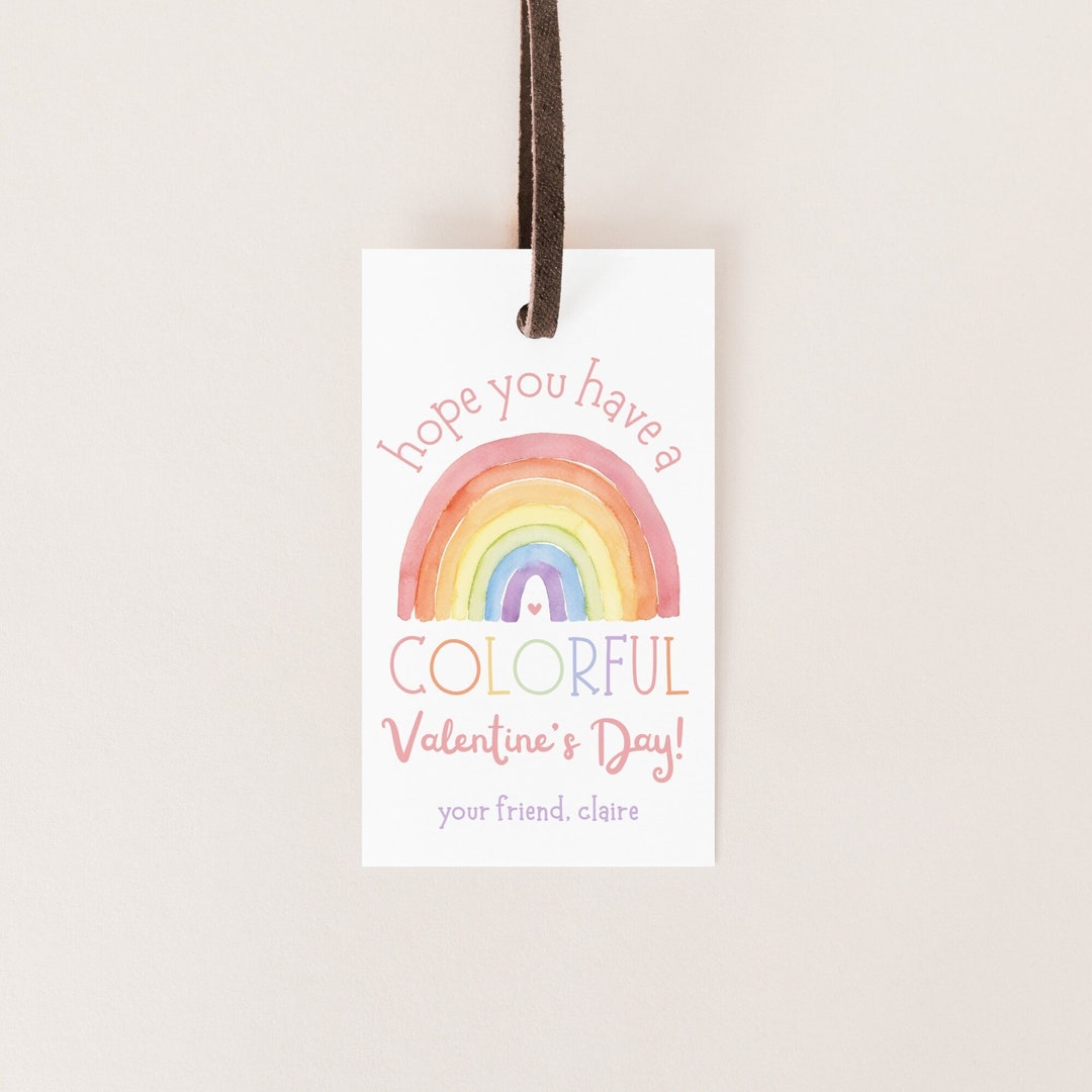 Editable Rainbow Valentine's Day Tag Colorful Boho Rainbow School ...
