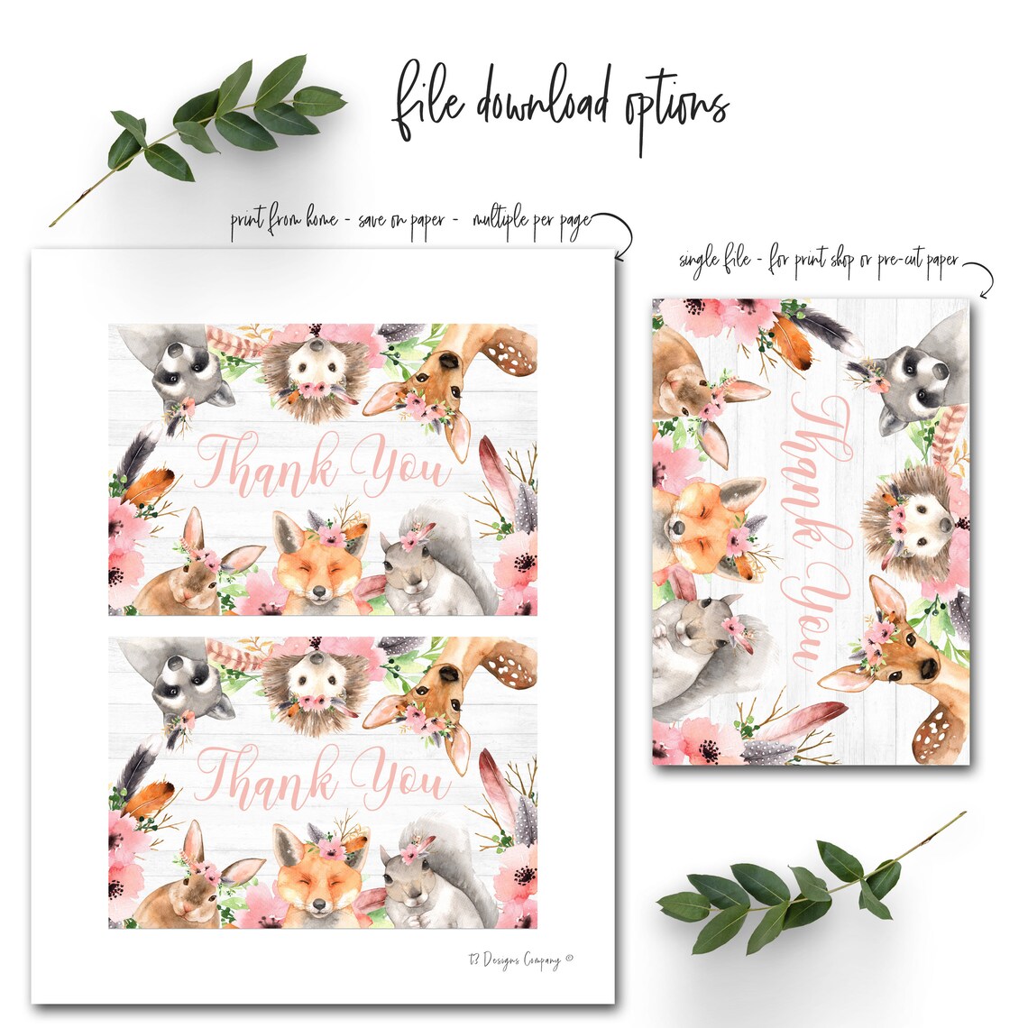 Woodland Animals Thank You Card Woodland Friends Thank You - Etsy