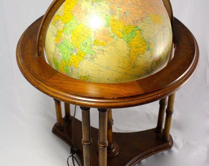 Vintage Replogle 16 Inch Globe - Wooden Stand - Illuminated - Etsy