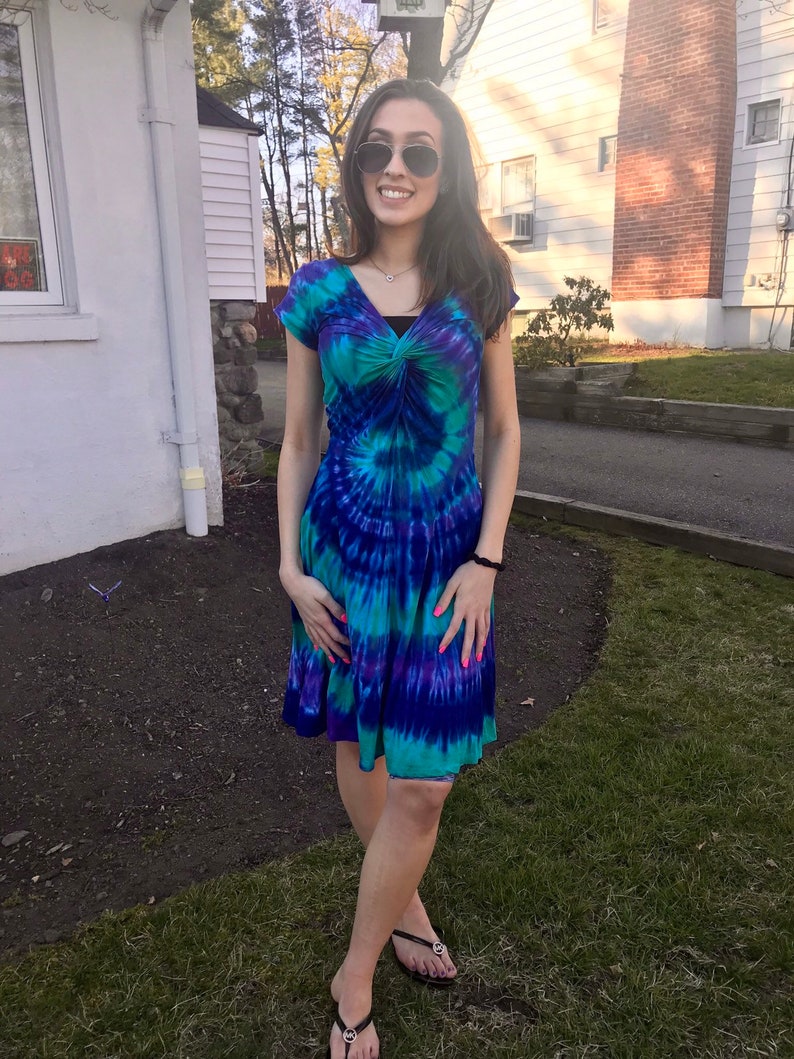 Tye Dye Dress Hand Dyed Dress Twisted Front Tee Dress Etsy 日本