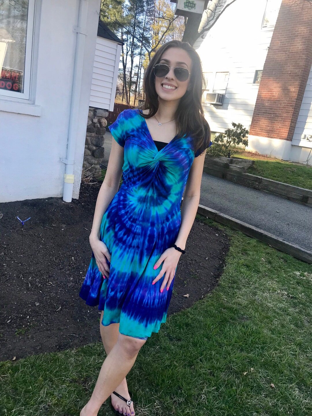 Tye Dye Dress, Womens Tie Dye, Twisted Front Tee Dress, Beach Clothing ...
