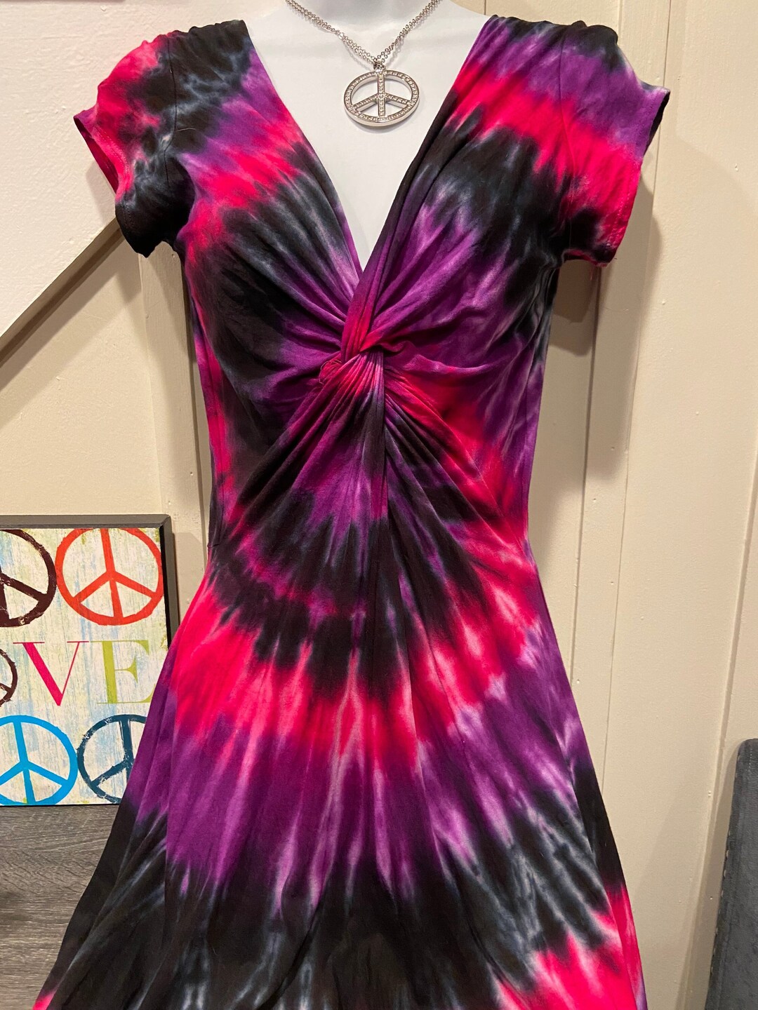 Tye Dye Dress, Hand Dyed Dress, Twisted Front Tee Dress, Cotton Tie Dye ...