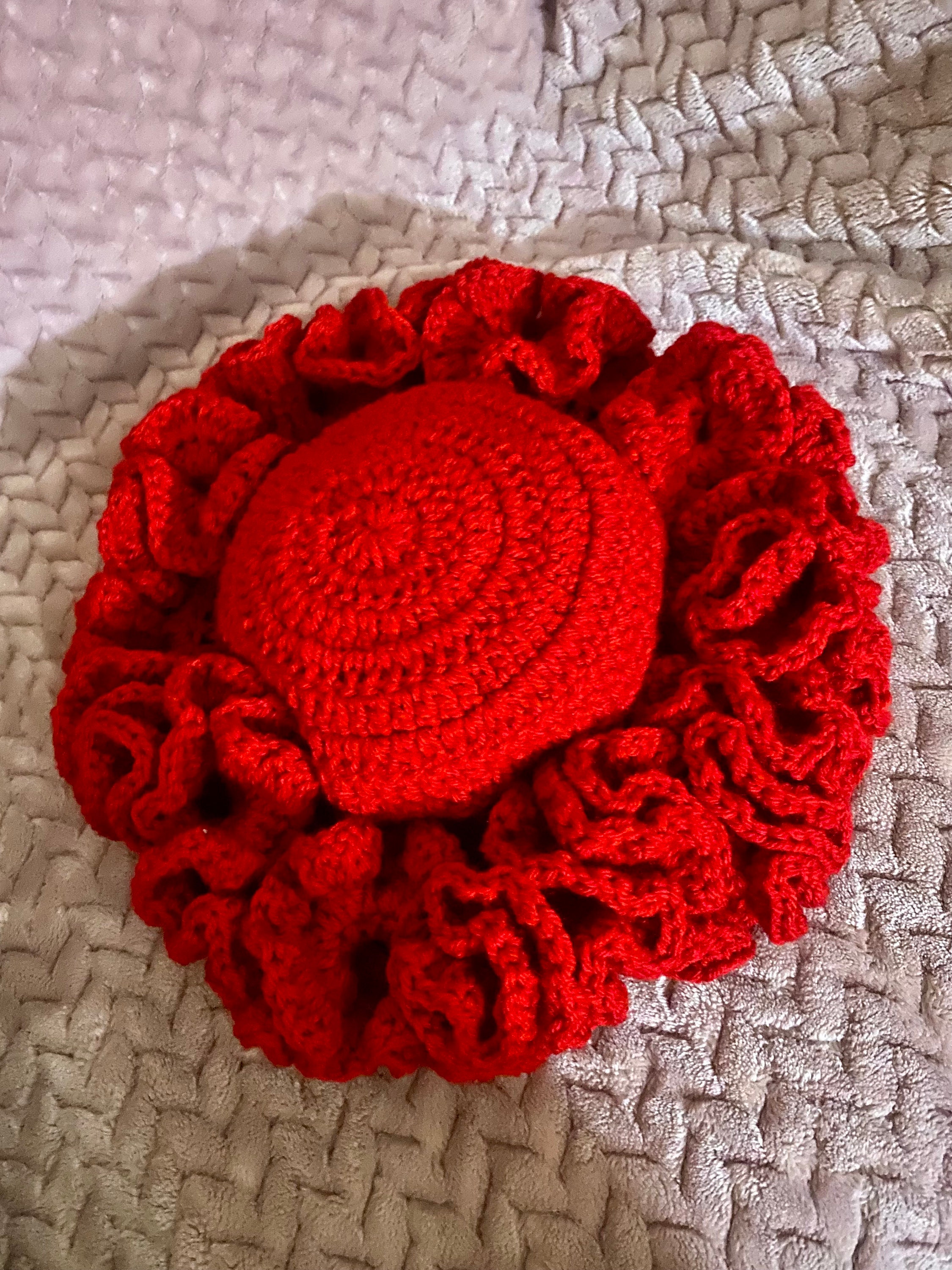 Handmade Red Crochet Ruffle Hat - Etsy