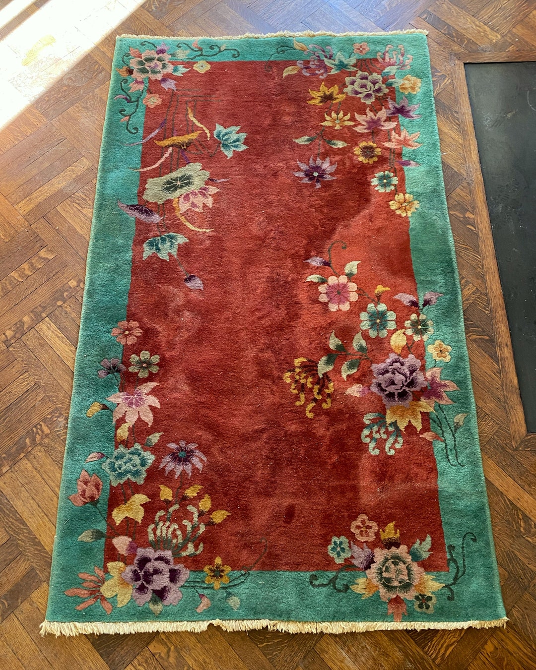 Antique Art Deco Floral Rug - Etsy