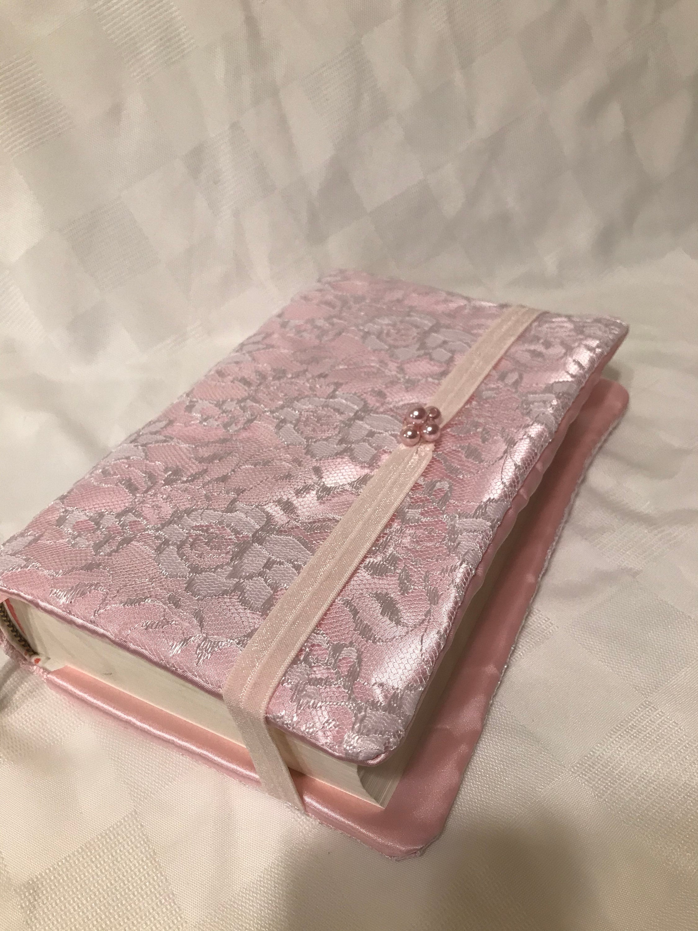 Beautiful Satin Pink and Lace Design Bible Cover -ceremony - Baptism ...