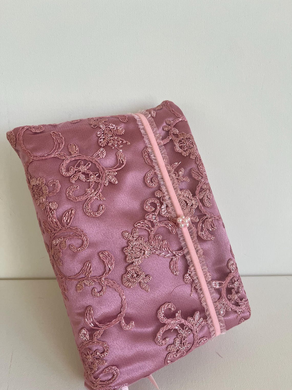 Beautiful Blush Satin and Lace Design Bible Cover - Holy Bible King ...