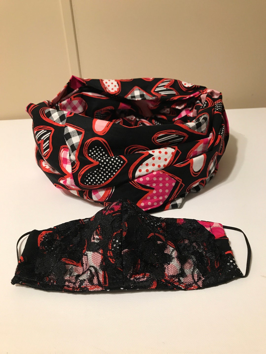 Infinity Scarf + Face Mask, Warm and Cozy, Hearts, Lace Face Mask, 100% ...