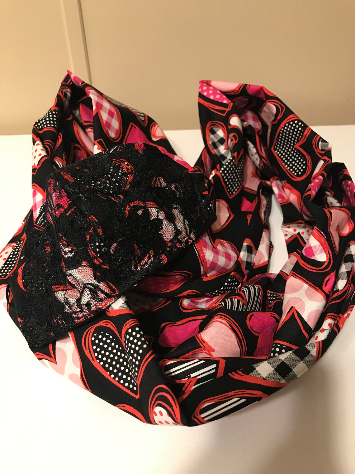 Infinity Scarf Face Mask Warm and Cozy Hearts Lace Face - Etsy
