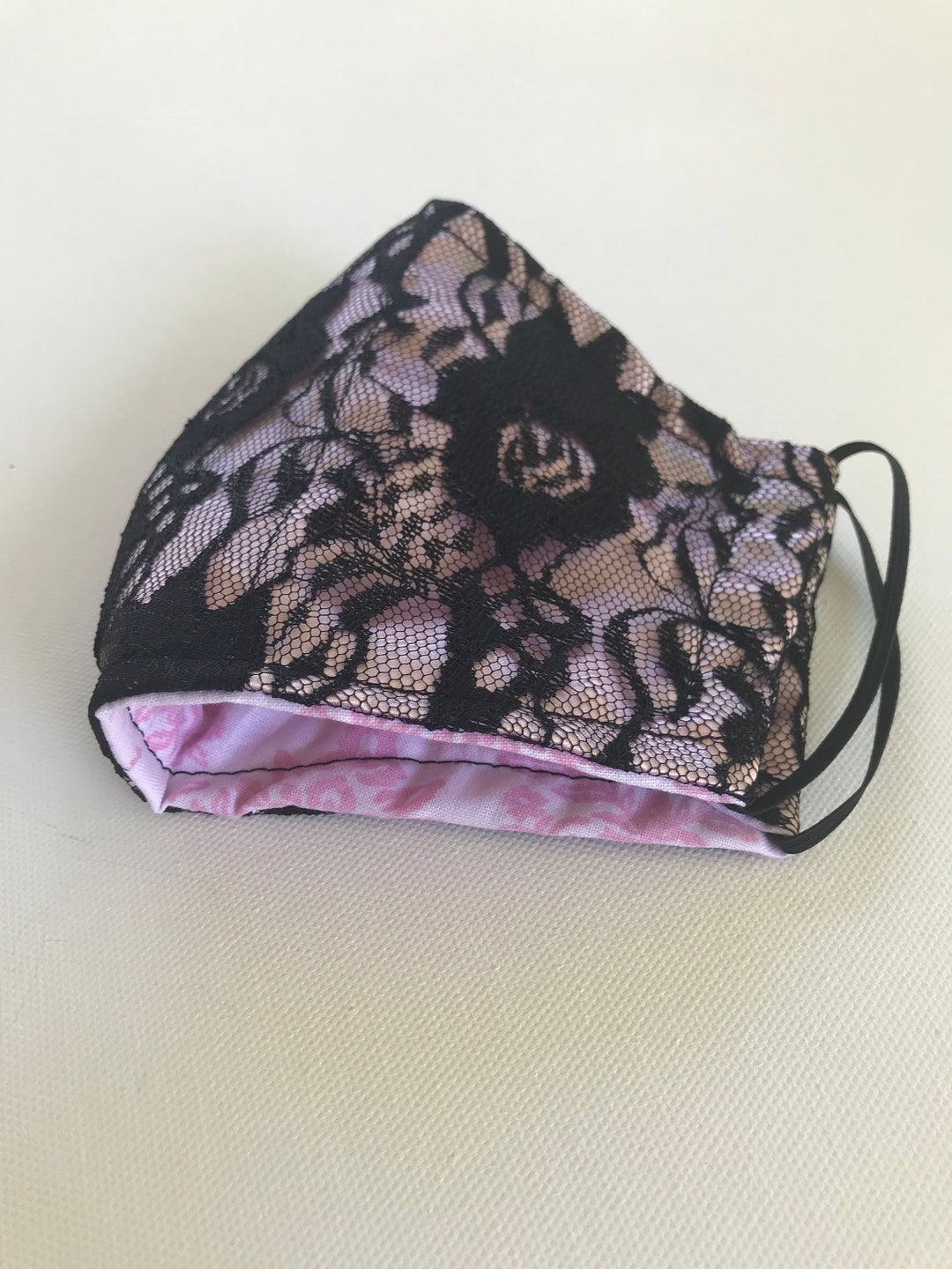 Adult Pink Black Lace Cotton Face Mask-travel Mask-reusable - Etsy
