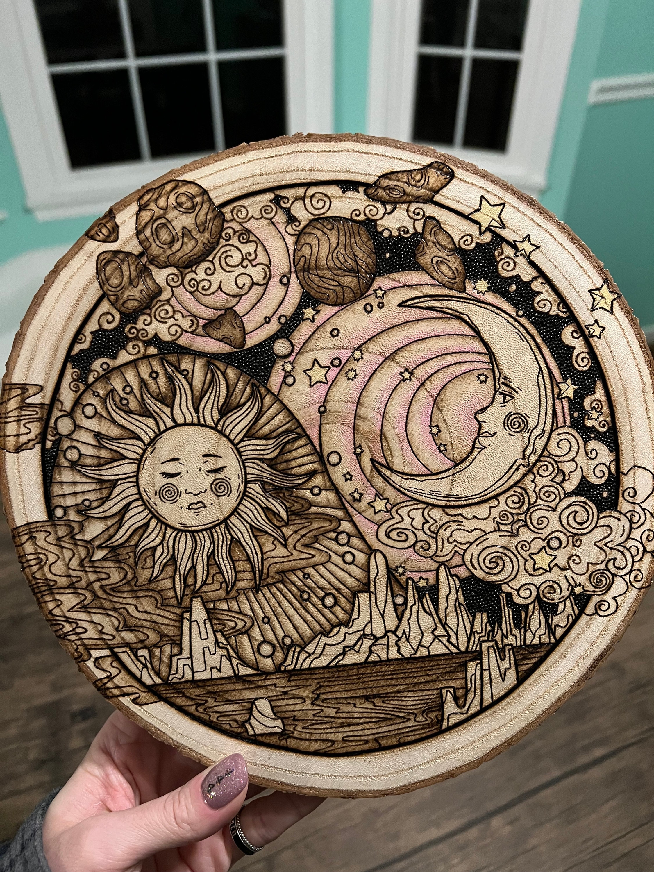 Celestial Moon Sun Wood Burning Art - Etsy