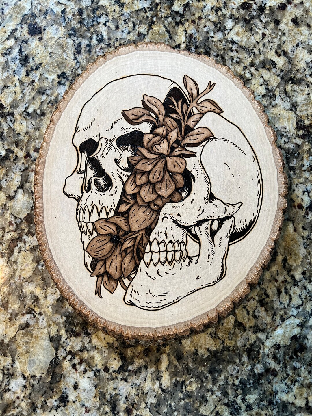 Floral Split Skull Wood Burning Art - Etsy
