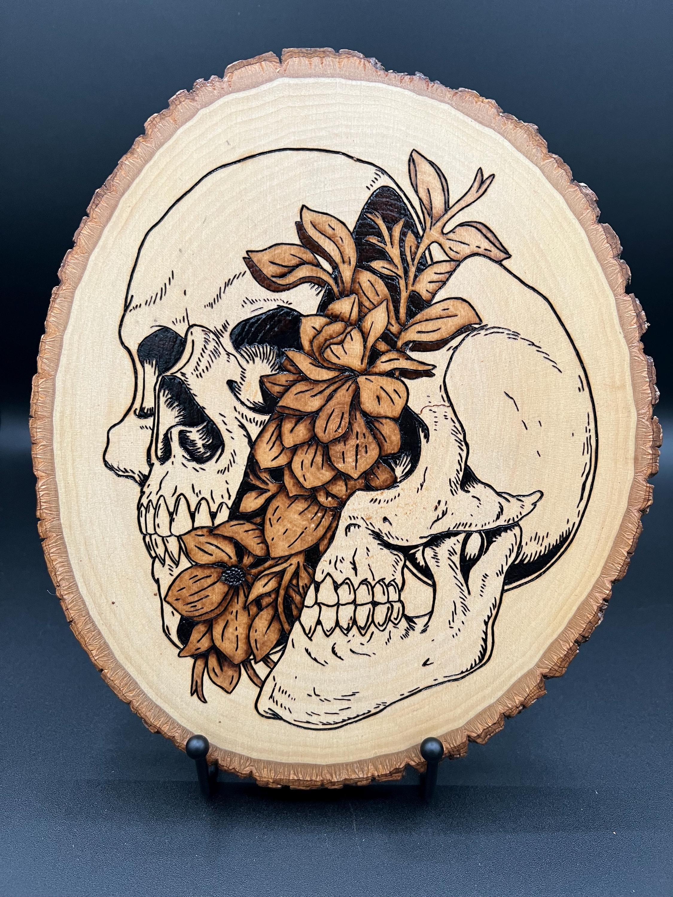 Floral Split Skull Wood Burning Art - Etsy