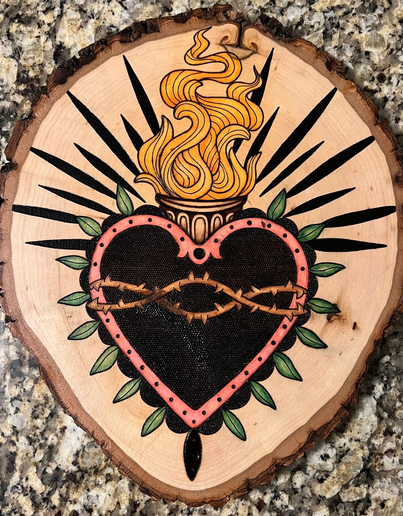 Sacred Heart Wood Burning Art - Etsy
