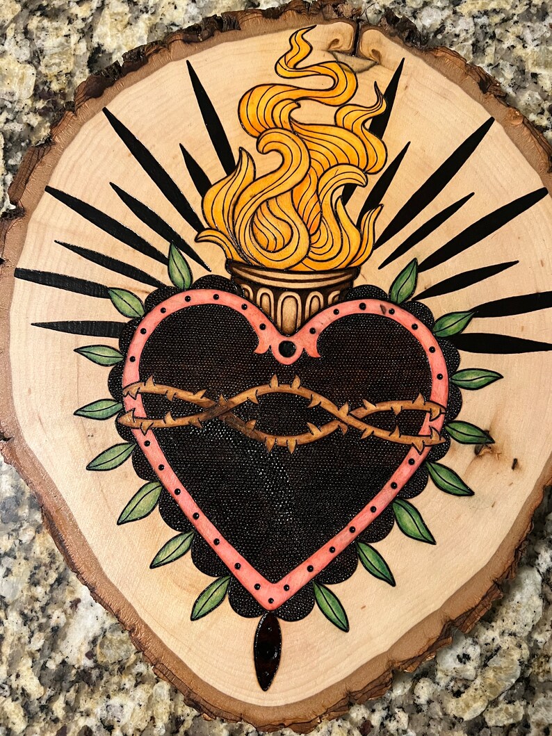 Sacred Heart Wood Burning Art - Etsy