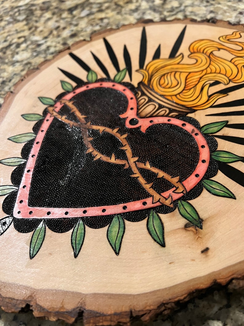 Sacred Heart Wood Burning Art - Etsy