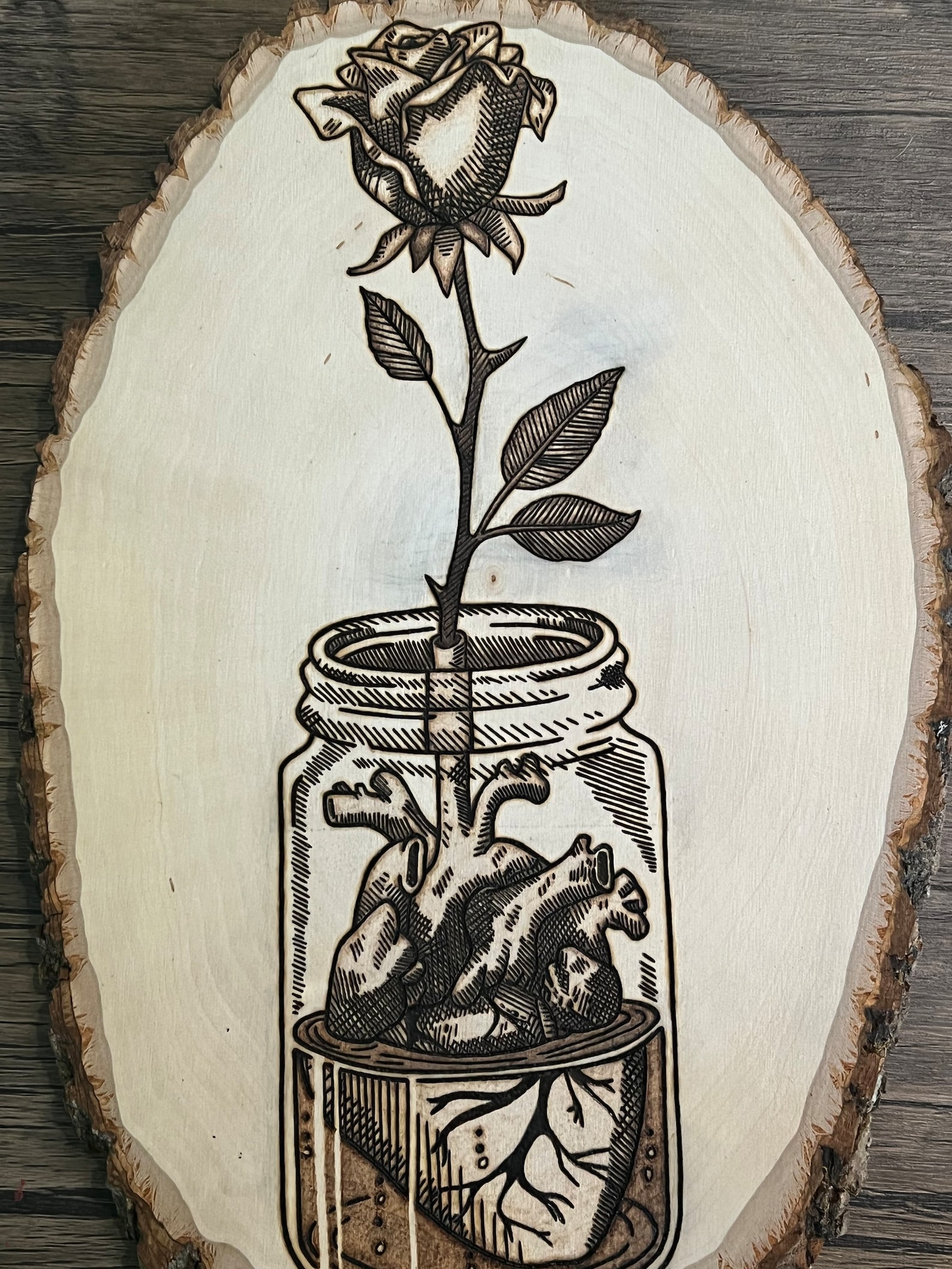 Heart and Rose Wood Burning Art - Etsy
