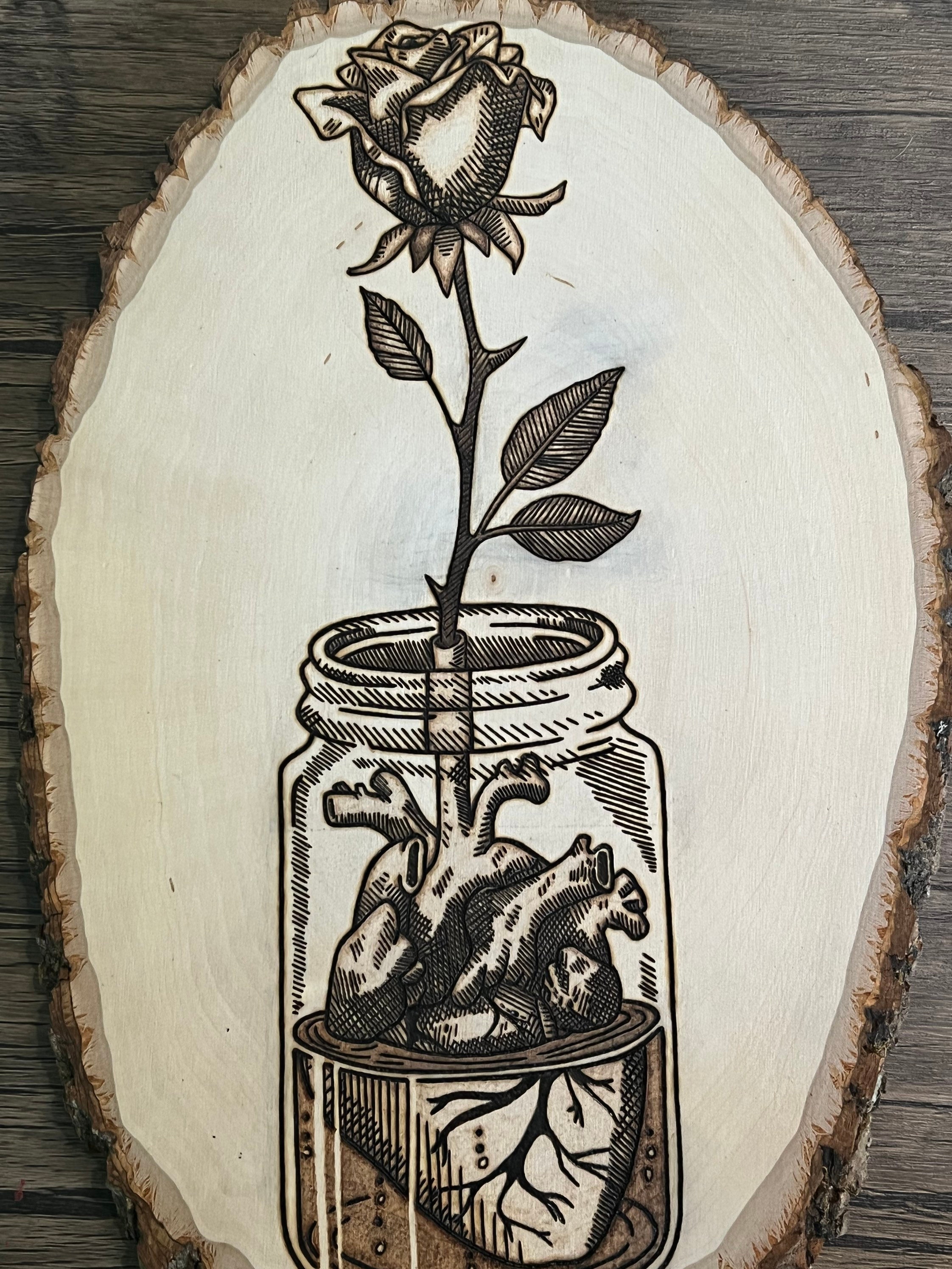 Heart and Rose Wood Burning Art - Etsy