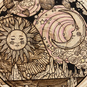 Celestial Moon Sun Wood Burning Art - Etsy