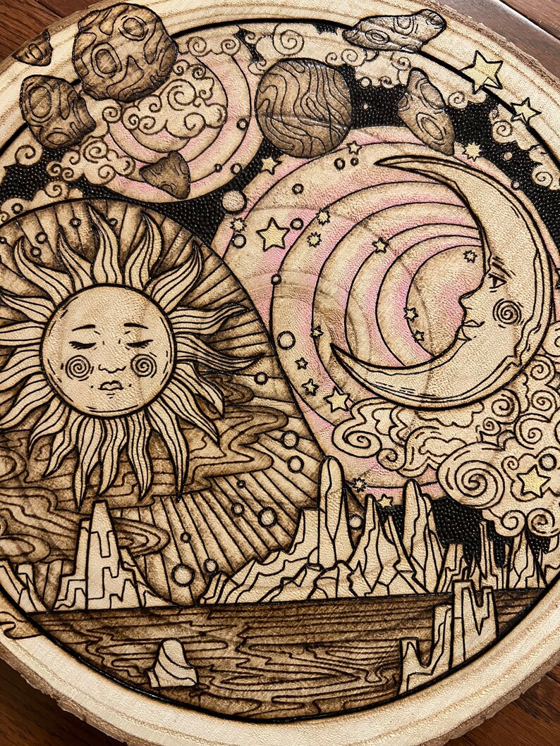 Celestial Moon Sun Wood Burning Art - Etsy