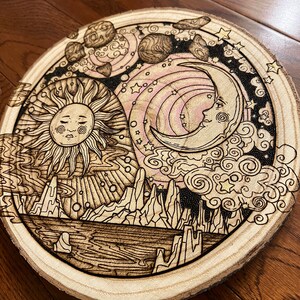 Celestial Moon Sun Wood Burning Art - Etsy