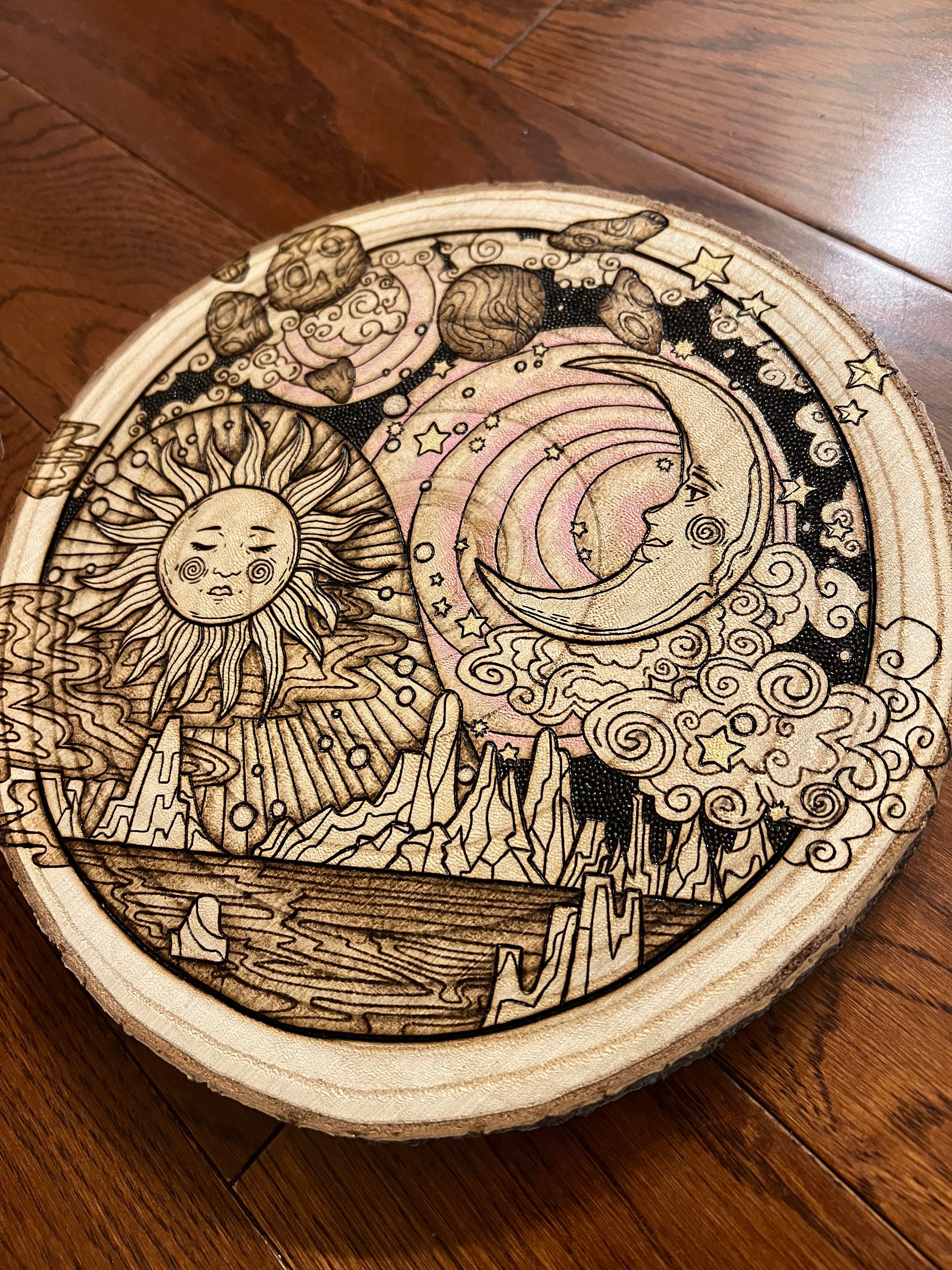 Celestial Moon Sun Wood Burning Art - Etsy