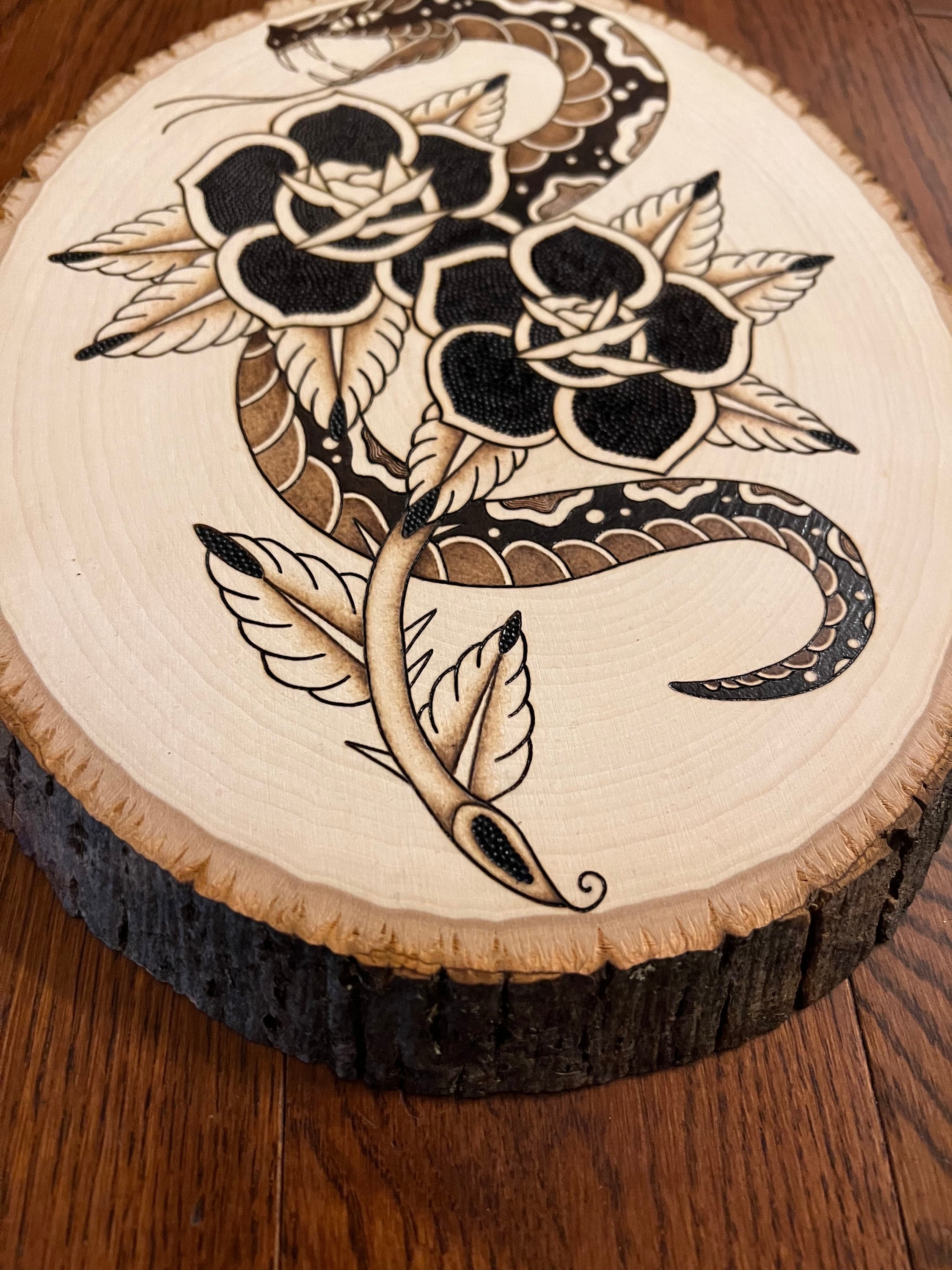 Floral Snake Wood Burning Art - Etsy