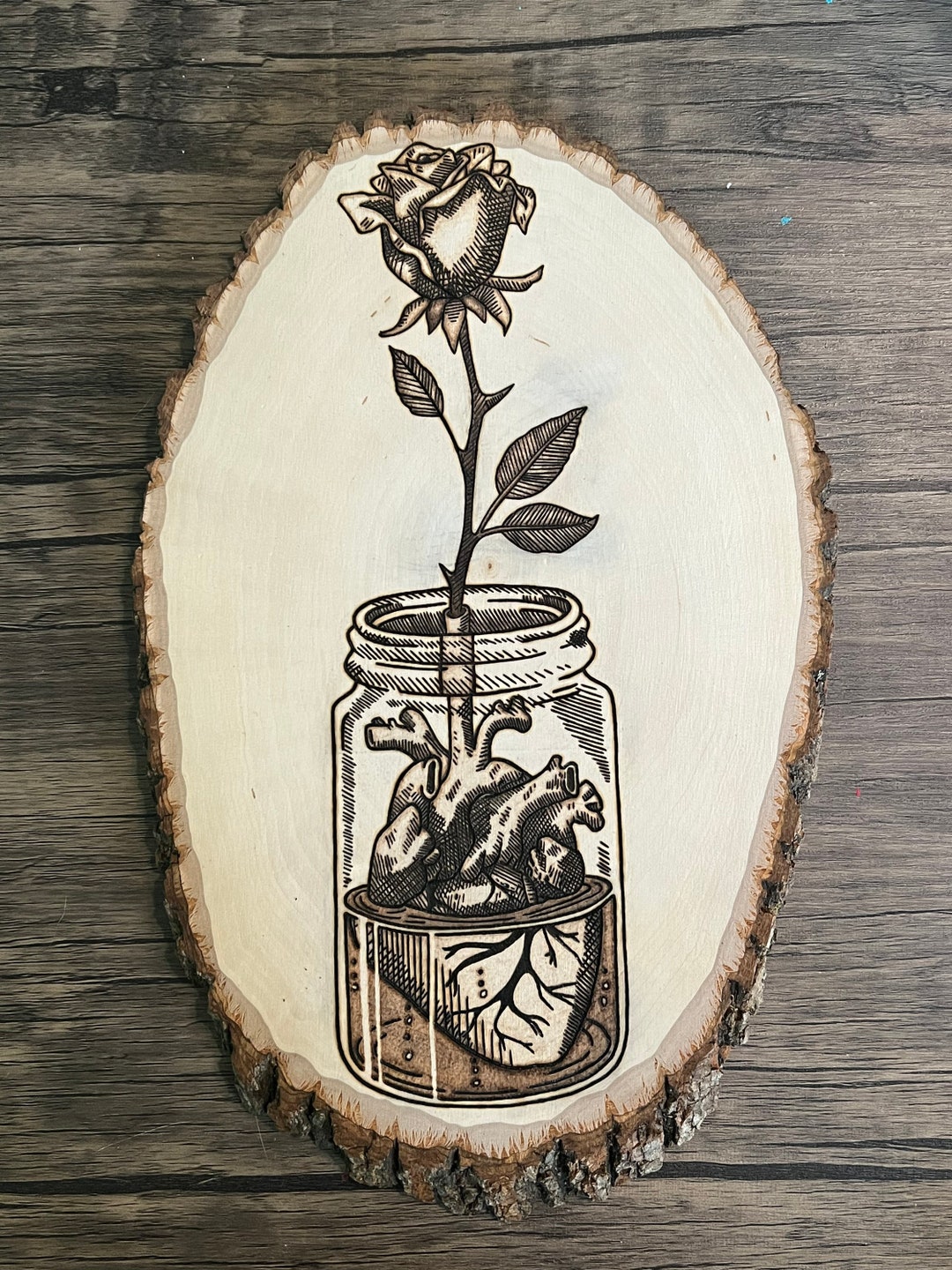Heart and Rose Wood Burning Art - Etsy