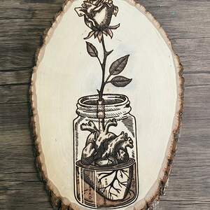 Heart and Rose Wood Burning Art - Etsy