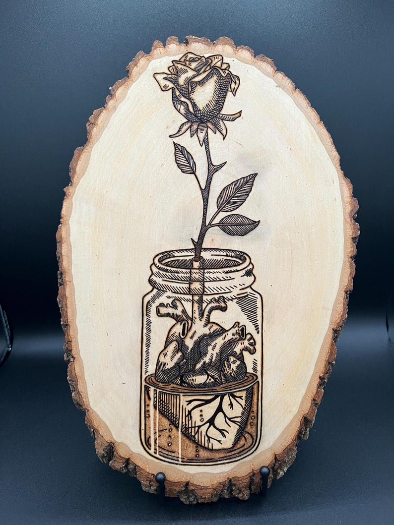 Heart and Rose Wood Burning Art - Etsy