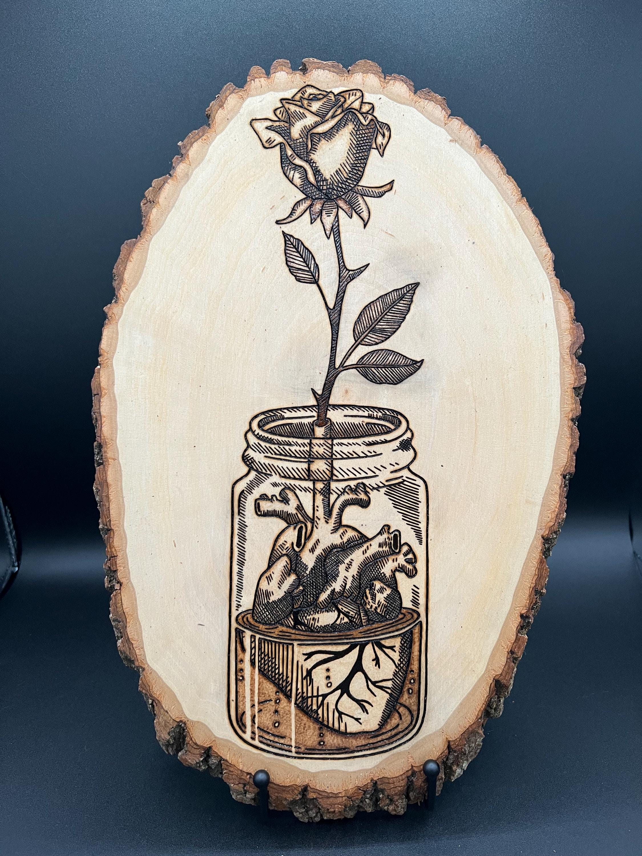 Heart and Rose Wood Burning Art - Etsy