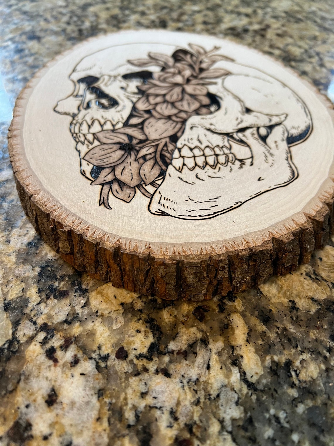 Floral Split Skull Wood Burning Art - Etsy