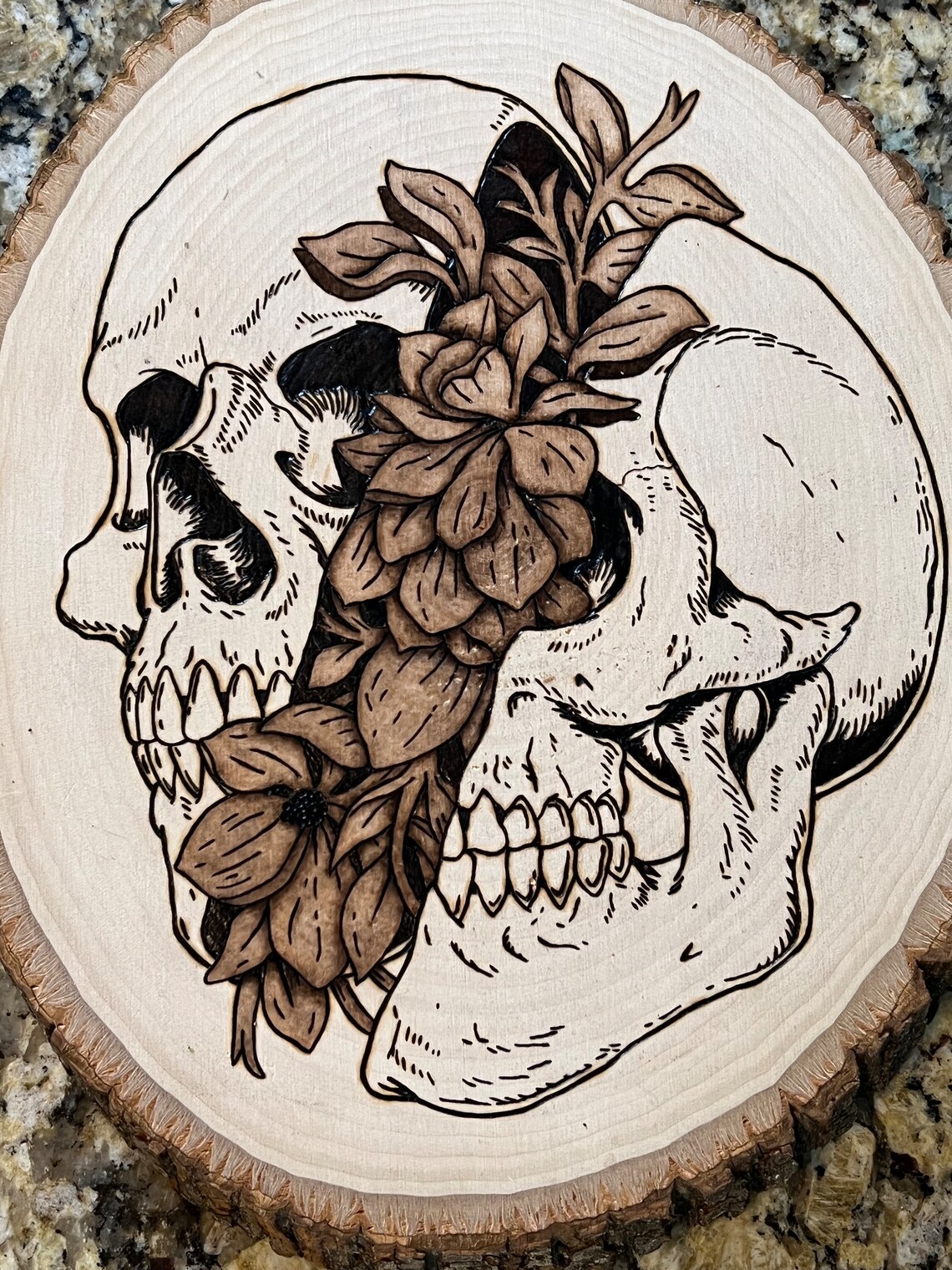 Floral Split Skull Wood Burning Art - Etsy