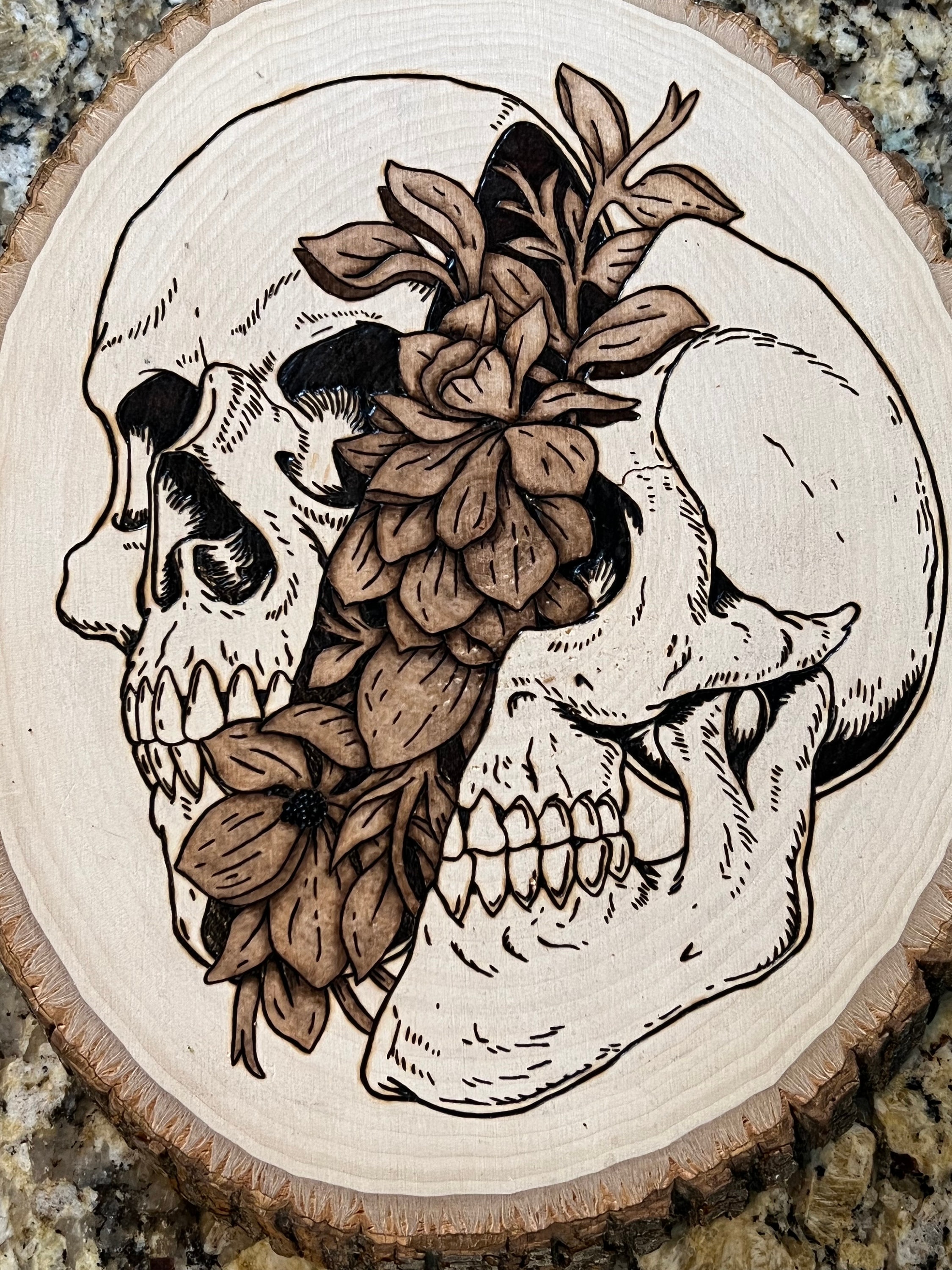 Floral Split Skull Wood Burning Art - Etsy