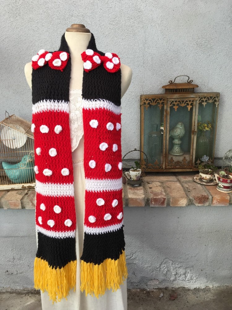 Minnie Mouse Inspired Crochet Scarf: Black, Red, and White Polka Dot - Etsy