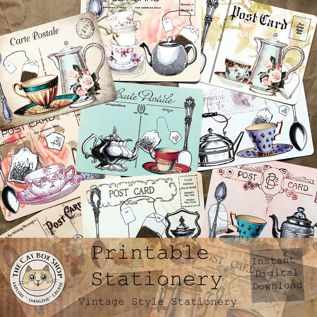 Printable Vintage Style Tea Themed Notecards Set - Etsy